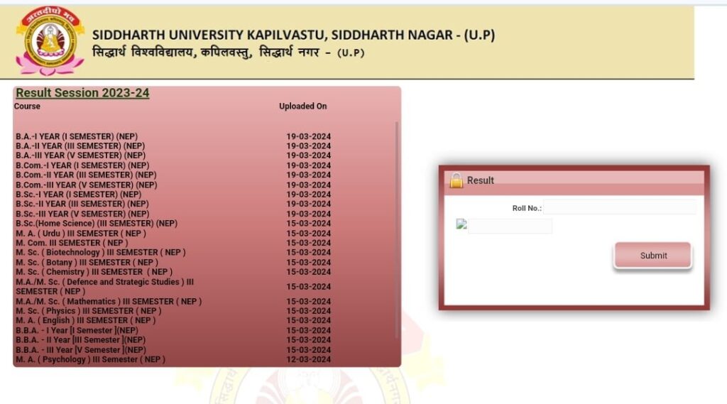 Siddharth University Result 2023-2024, Check BA. BSc, BCom, MA, MSc, MCom Result - Resultsinfo99.com